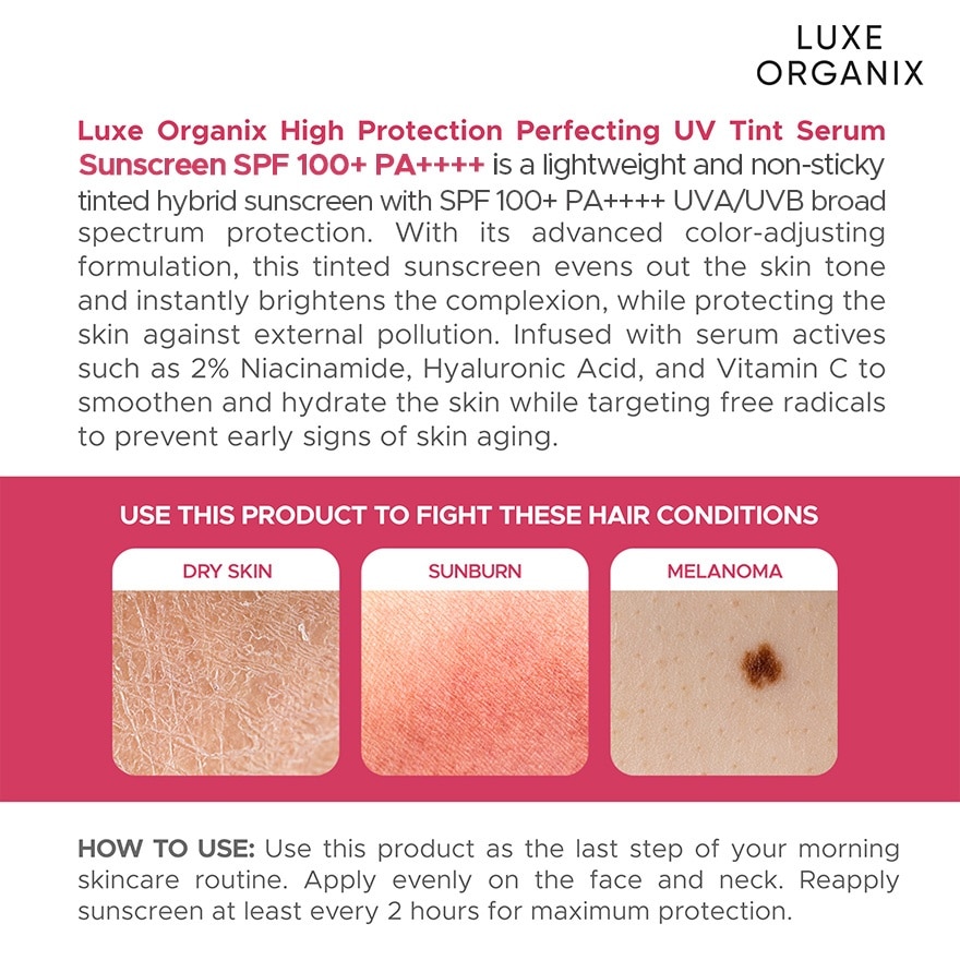 LUXE ORGANIX, LUXE ORGANIX High Protection Perfecting UV Tint Serum Sunscreen SPF 50 PA +++ 10g ...